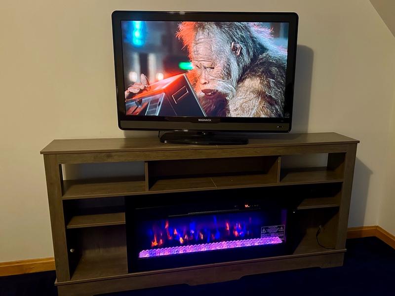 Bestier 70.87-in W Gray LED Electric Fireplace TV Stand for 75 inches ...