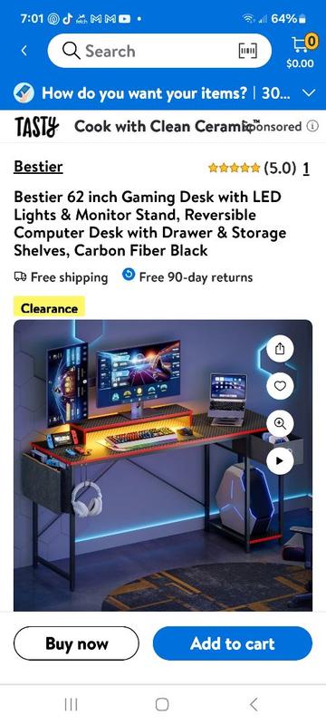 Bestier 61.65-in W 1-Drawer White Computer Desk with LED Lights and ...