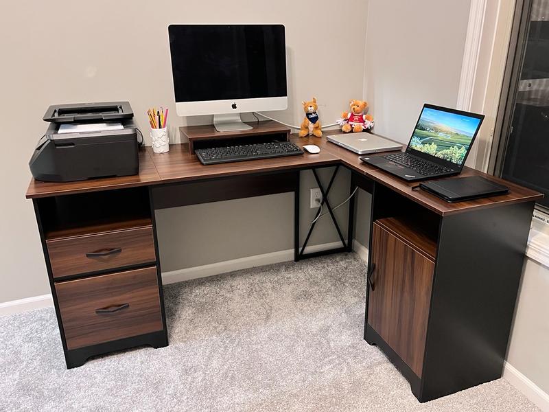 Bestier 63-in W 2-Drawer Cherry Computer Desk with Storage Cabinet and ...