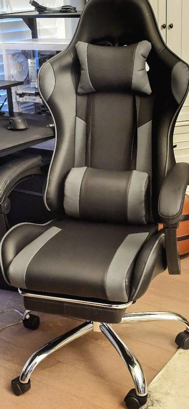 Bestier Grey PU Leather Gaming Chair with Ergonomic Lumbar Support ...
