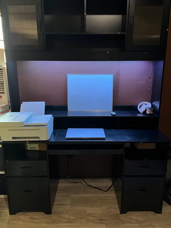 Bestier 59.06-in W Black Executive Hutch Desk with Drawers and Charge ...