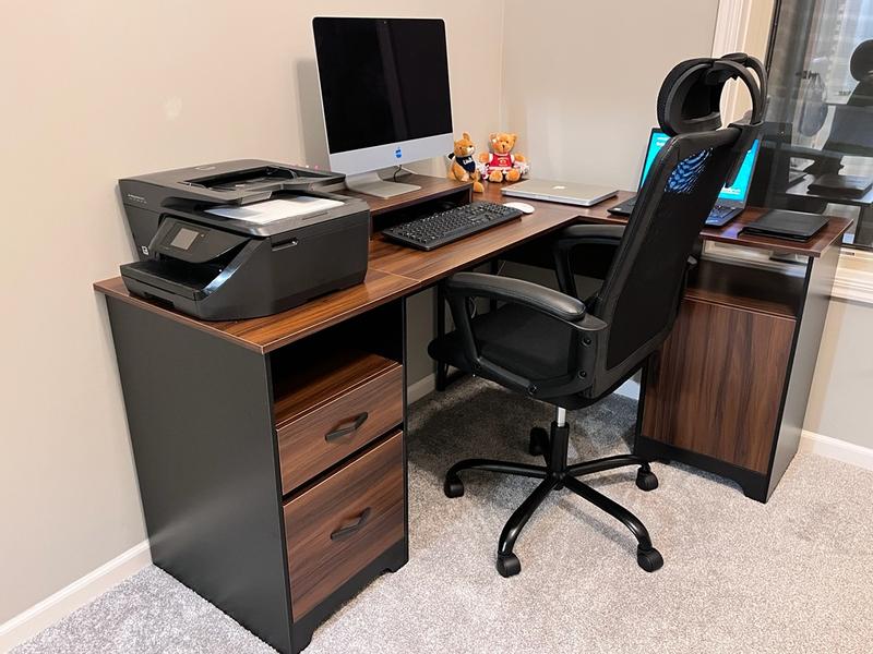 Bestier 63-in W 2-Drawer Cherry Computer Desk with Storage Cabinet and ...
