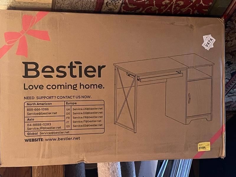 Bestier 47.24-in W Gray Computer Desk with Cabinet and Storage Shelf ...