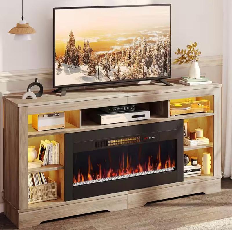 Bestier 70.87-in W Gray LED Electric Fireplace TV Stand for 75 inches ...