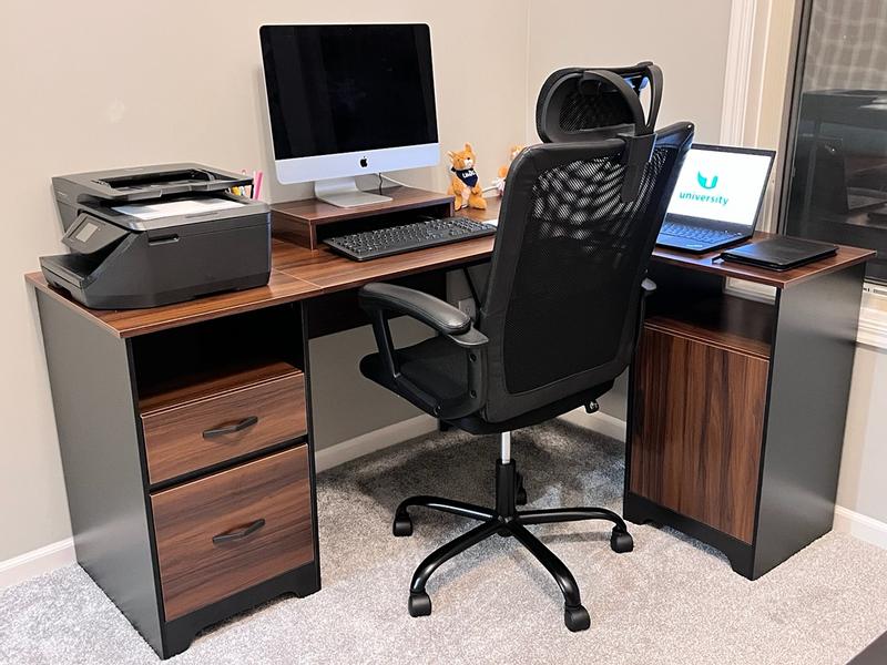 Bestier 63-in W 2-Drawer Cherry Computer Desk with Storage Cabinet and ...