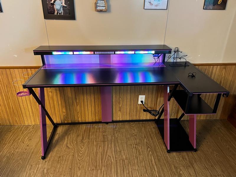 Bestier 57.36-in W Purple L-Shaped Gaming Desk with Monitor Stand and ...