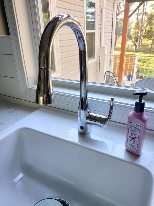 FLOW Brushed Nickel Single Handle High-arc Touchless Kitchen Faucet ...