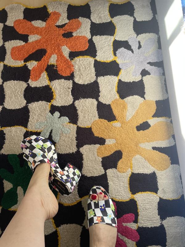 Larroudé Miso Checkerboard Floral Platform Slide Sandals - 150th ...