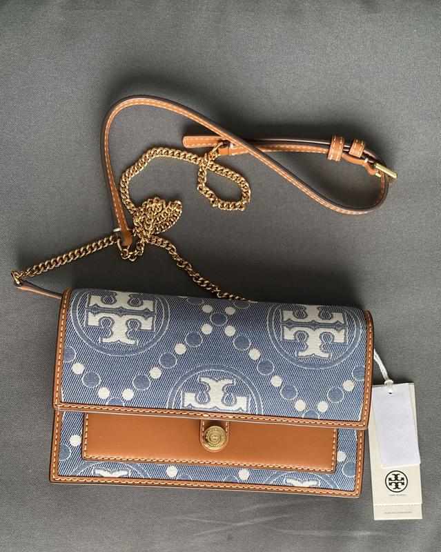 Tory Burch T Monogram Denim Chain Wallet | Bloomingdale's