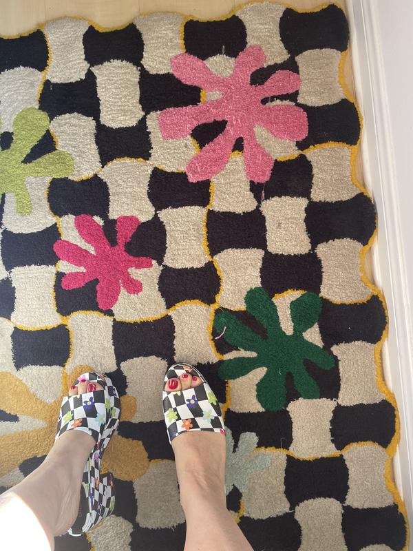 Larroudé Miso Checkerboard Floral Platform Slide Sandals - 150th ...