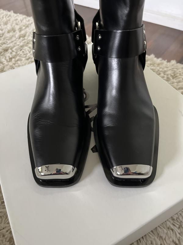 Aeyde Women's Wayne Square Toe Biker Style Block Heel Booties ...