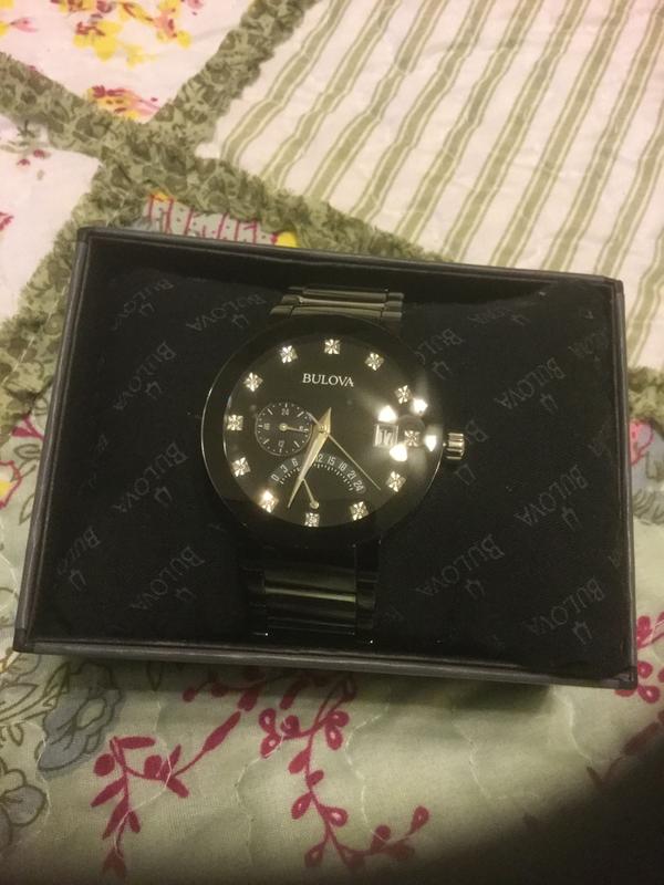 Bulova Men's Diamond Accent Black Tone Stainless Steel Bracelet Watch ...