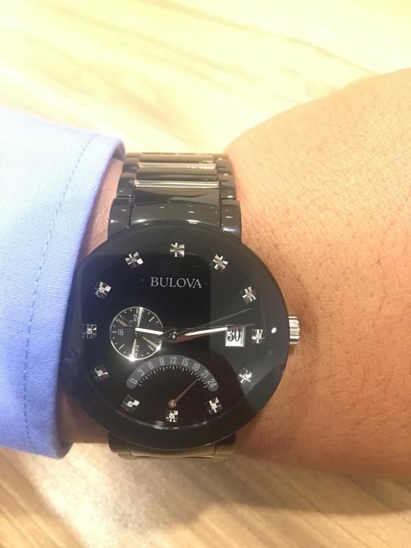 Bulova Men's Diamond Accent Black Tone Stainless Steel Bracelet Watch ...