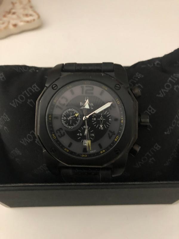 Bulova Men's Crystal-Accent Black Leather Strap Watch 43mm 98C125 - Macy's