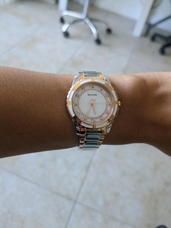 Bulova Women's Diamond Accent Two-Tone Stainless Steel Bracelet Watch ...