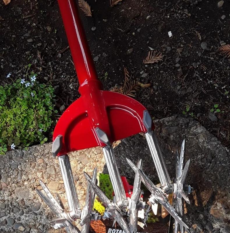 Garden Weasel 3 Tine Steel Rotary Hand Cultivator With 55 inch Steel ...