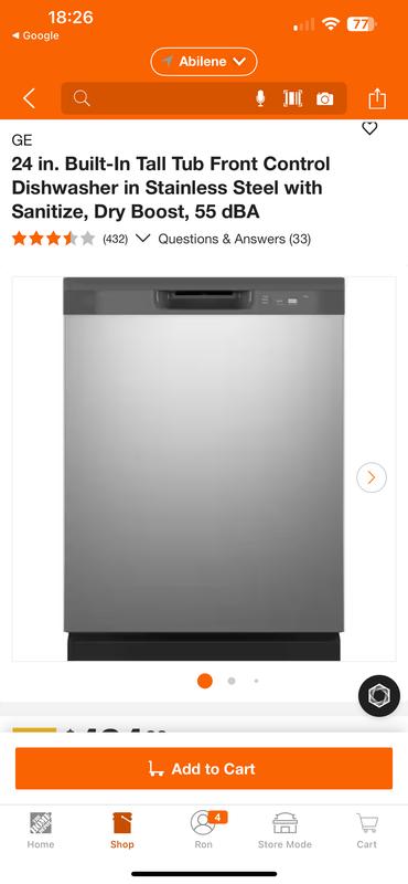 GE Dry Boost 24-in Front Control Built-In Dishwasher (Stainless Steel ...