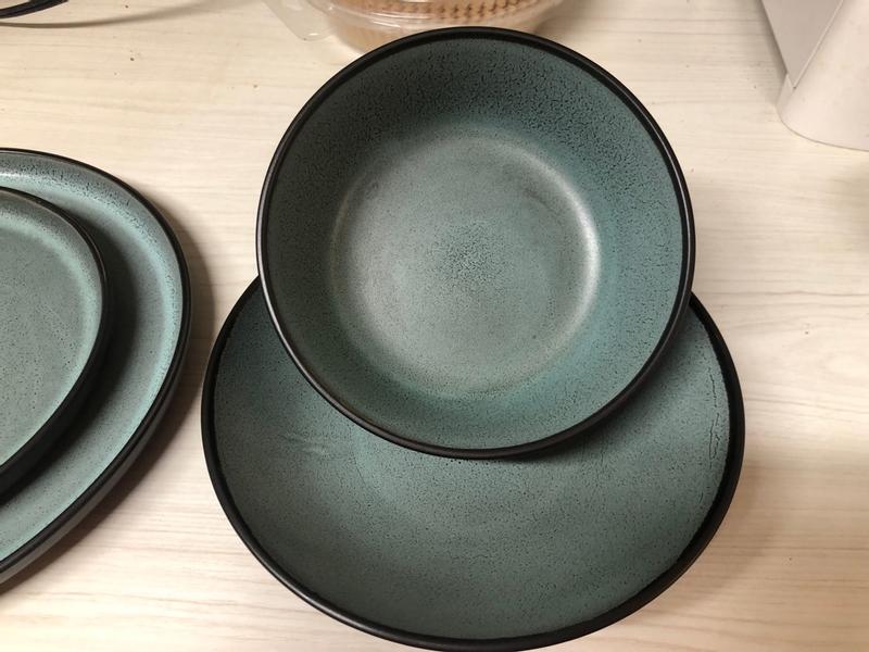 Gibson Elite Tribeca Loft 16 Piece Dinnerware Set Matte Black and Green ...