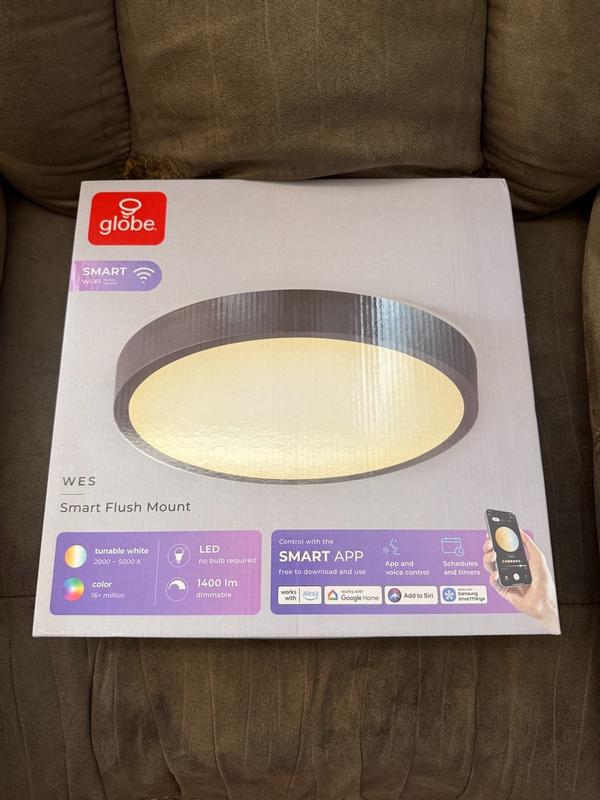 Globe Electric Wes 13-in Matte Black Smart Integrated LED Flush Mount ...