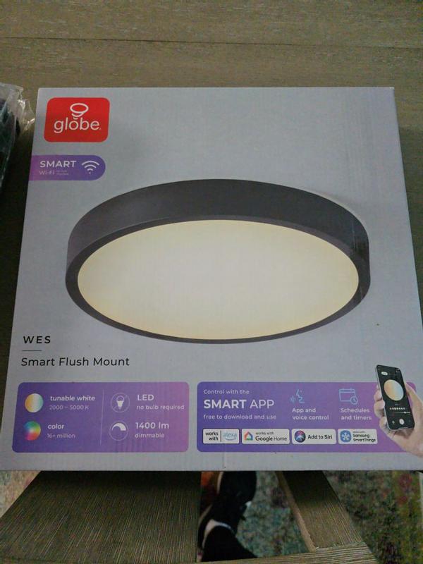 Globe Electric Wes 13-in Matte Black Smart Integrated LED Flush Mount ...