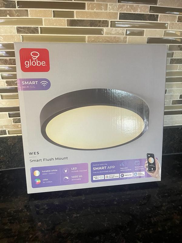 Globe Electric Wes 13-in Matte Black Smart Integrated LED Flush Mount ...