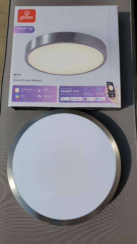 Globe Electric Wes 13-in Brushed Nickel Smart Integrated LED Flush ...