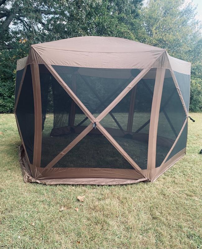 Backyard Expressions 12-ft x 12-ft Hexagon Brown Pop-up Canopy in the ...