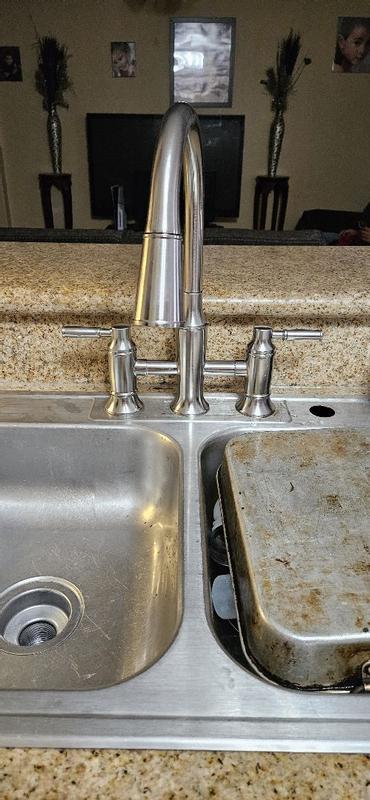 Delta Renaldi Matte Black Double Handle Bridge Kitchen Faucet with ...