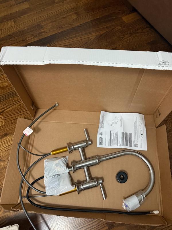 Delta Renaldi Lumicoat Champagne Bronze Double Handle Bridge Kitchen ...