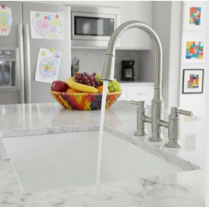 Delta Renaldi Lumicoat Champagne Bronze Double Handle Bridge Kitchen ...