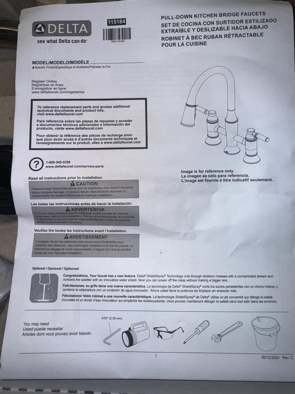 Delta Renaldi Matte Black Double Handle Bridge Kitchen Faucet with ...