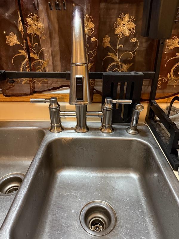 Delta Renaldi Lumicoat Champagne Bronze Double Handle Bridge Kitchen ...