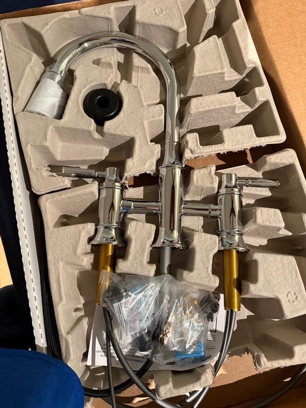 Delta Renaldi Lumicoat Champagne Bronze Double Handle Bridge Kitchen ...