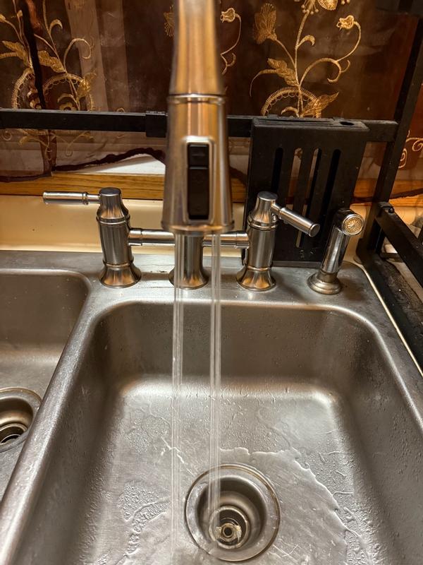 Delta Renaldi Lumicoat Champagne Bronze Double Handle Bridge Kitchen ...