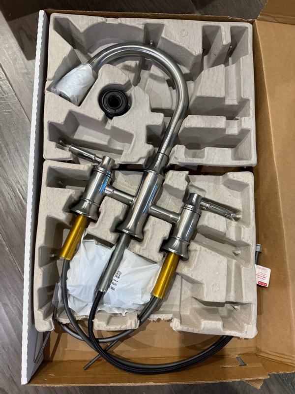 Delta Renaldi Matte Black Double Handle Bridge Kitchen Faucet with ...