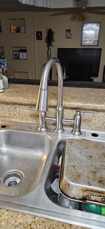 Delta Renaldi Matte Black Double Handle Bridge Kitchen Faucet with ...