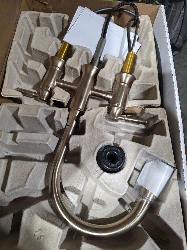 Delta Renaldi Matte Black Double Handle Bridge Kitchen Faucet with ...