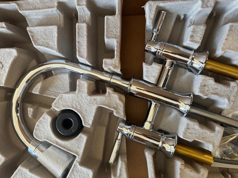 Delta Renaldi Lumicoat Champagne Bronze Double Handle Bridge Kitchen ...