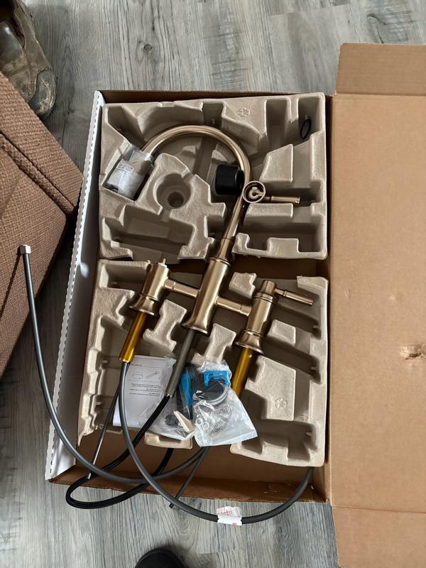 Delta Renaldi Matte Black Double Handle Bridge Kitchen Faucet with ...