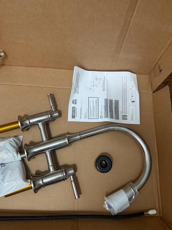 Delta Renaldi Lumicoat Champagne Bronze Double Handle Bridge Kitchen ...