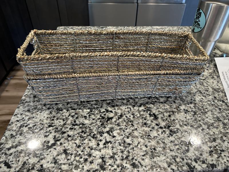 DII Seagrass Metallic Silver Trapezoid Bins, 16 in. x 5 in. x 4 in., 2 ...
