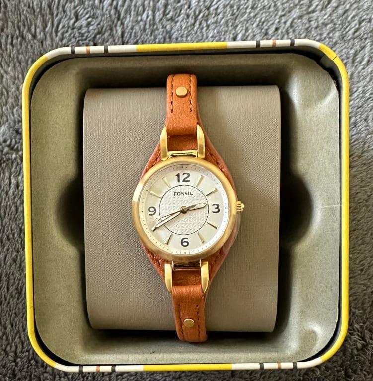 Fossil Women's Carlie Gray Leather Strap Watch, 28mm - Macy's