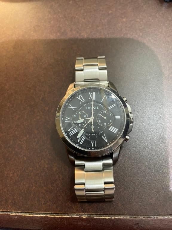 Fossil Men's Chronograph Grant Black Leather Strap Watch 44mm FS4812 ...