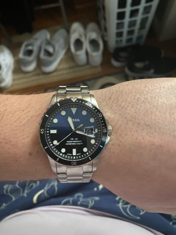 Fossil FB-01 Three-Hand Date Stainless Steel Watch 42mm - Macy's