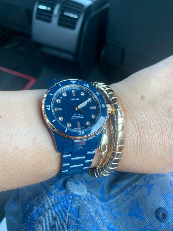 Fossil Women's Fb-01 Three-Hand Blue Ceramic Bracelet Watch, 36mm - Macy's