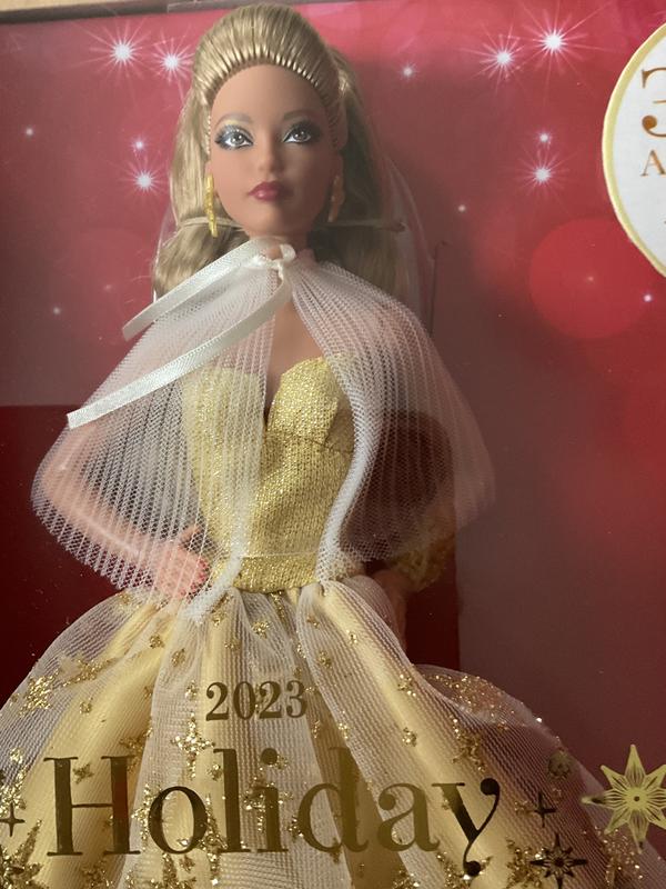 Barbie Signature 2023 Holiday Collector Doll with Golden Gown and Light ...
