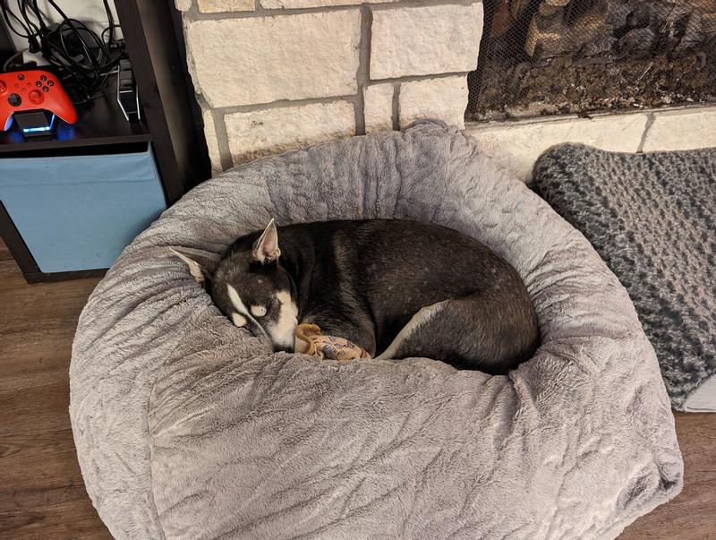 FurHaven Round Plush Ball Pet Bed, 19.7" L X 19.7" W X 26" D, Gray Mist ...