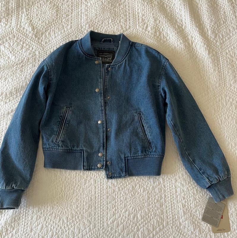 Levi's® Women's Ribbed-Edge Cropped Denim Bomber Jacket - Macy's