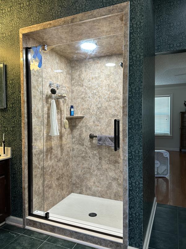 KOHLER Revel Anodized Brushed Nickel 31-1/8-in to 36-in W x 70-in H Frameless Pivot Shower Door ...