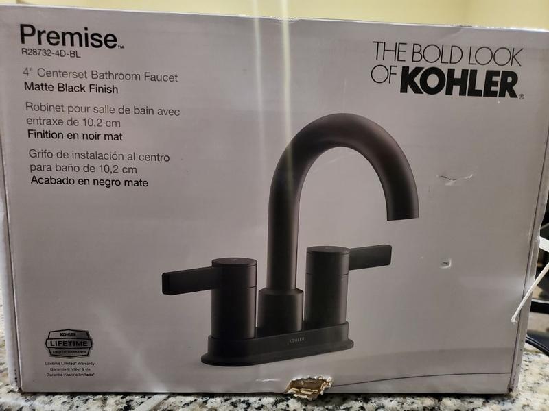 KOHLER Premise Matte Black 4-in centerset 2-Handle WaterSense Bathroom Sink Faucet with Drain ...